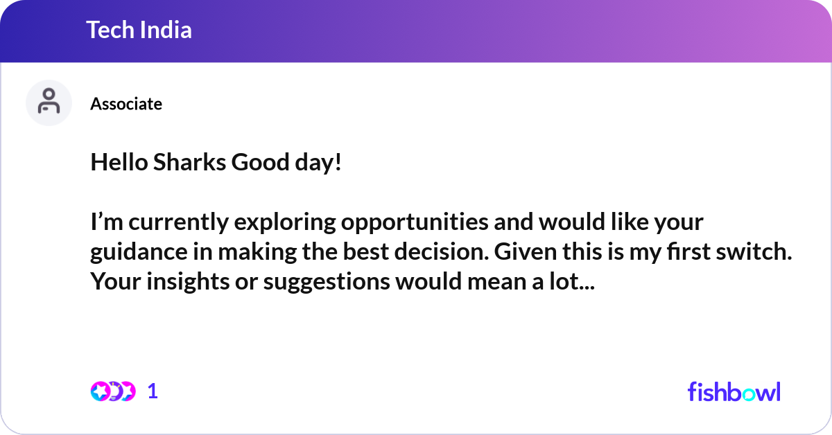 Hello Sharks Good day! I’m currently exploring op... | Fishbowl