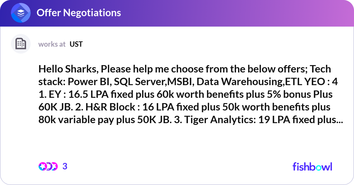 Hello Sharks, Please help me choose from the below... | Fishbowl