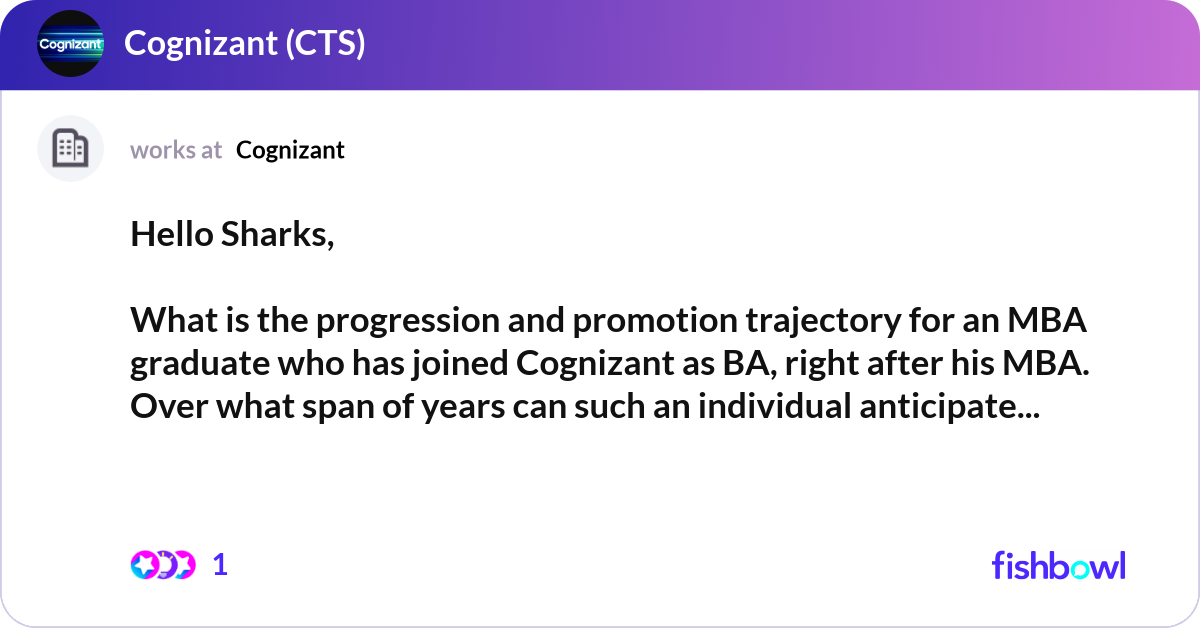 Hello Sharks, What is the progression and promoti... | Fishbowl