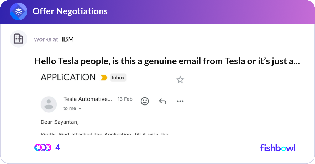 Hello Tesla people, is this a genuine email from T... | Fishbowl