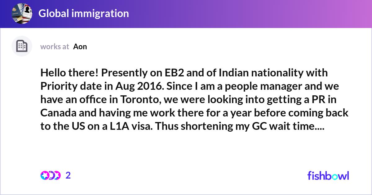 Hello there! Presently on EB2 and of Indian nation... | Fishbowl