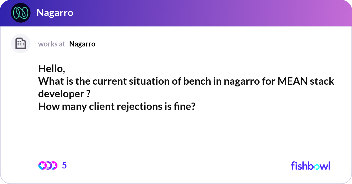 Hello, What is the current situation of bench in n... | Fishbowl