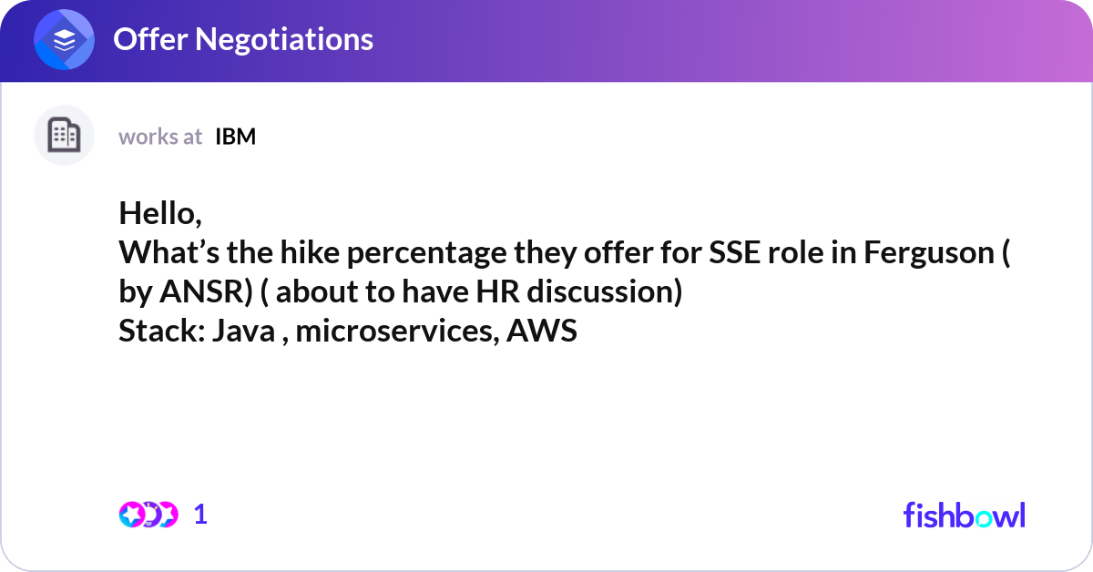 Hello, What’s the hike percentage they offer for S... | Fishbowl