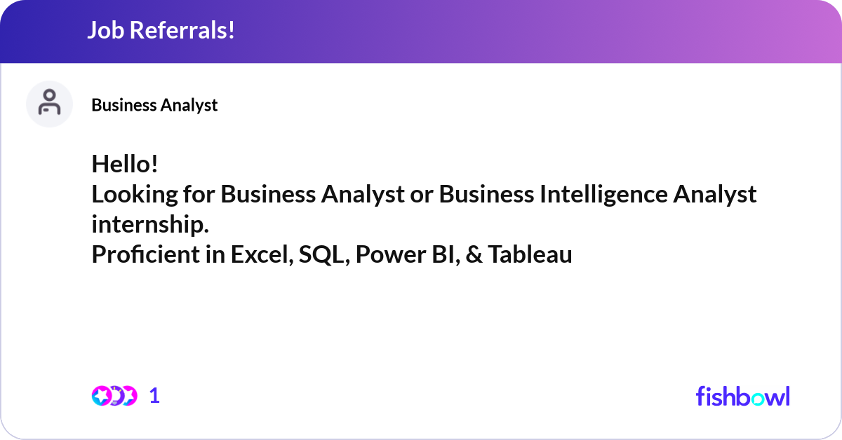 Hello! Looking for Business Analyst or Business In... | Fishbowl