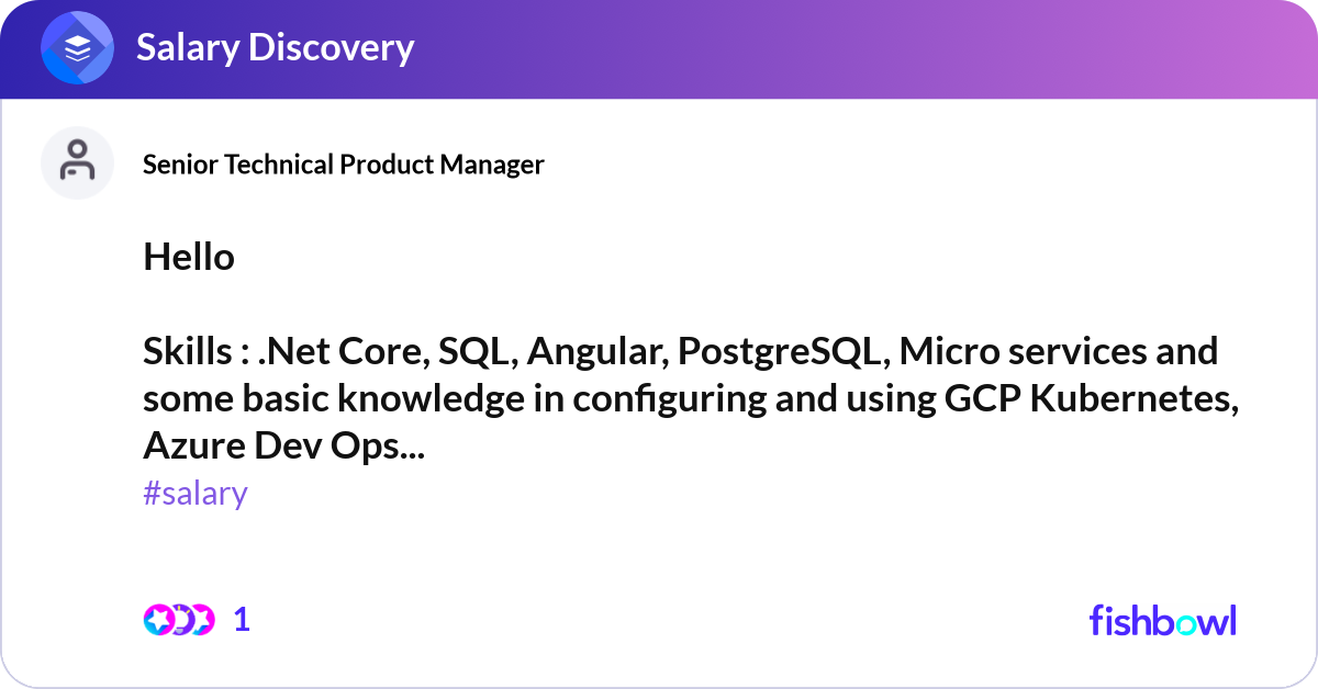 Hello Skills : .Net Core, SQL, Angular, PostgreSQ... | Fishbowl