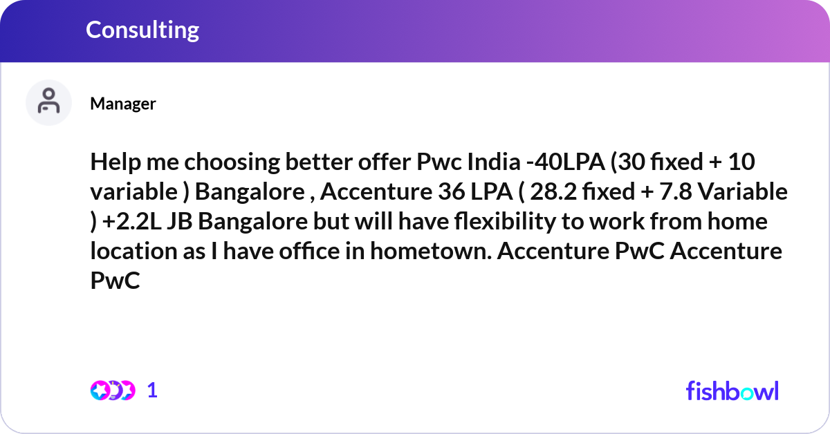 Help me choosing better offer Pwc India -40LPA (30... | Fishbowl