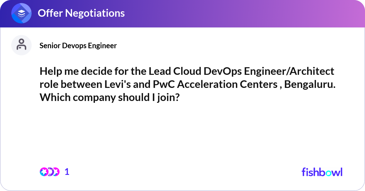Help me decide for the Lead Cloud DevOps Engineer/... | Fishbowl