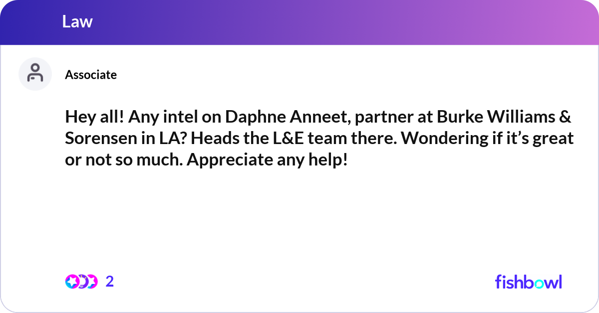 Hey all! Any intel on Daphne Anneet, partner at Bu... | Fishbowl