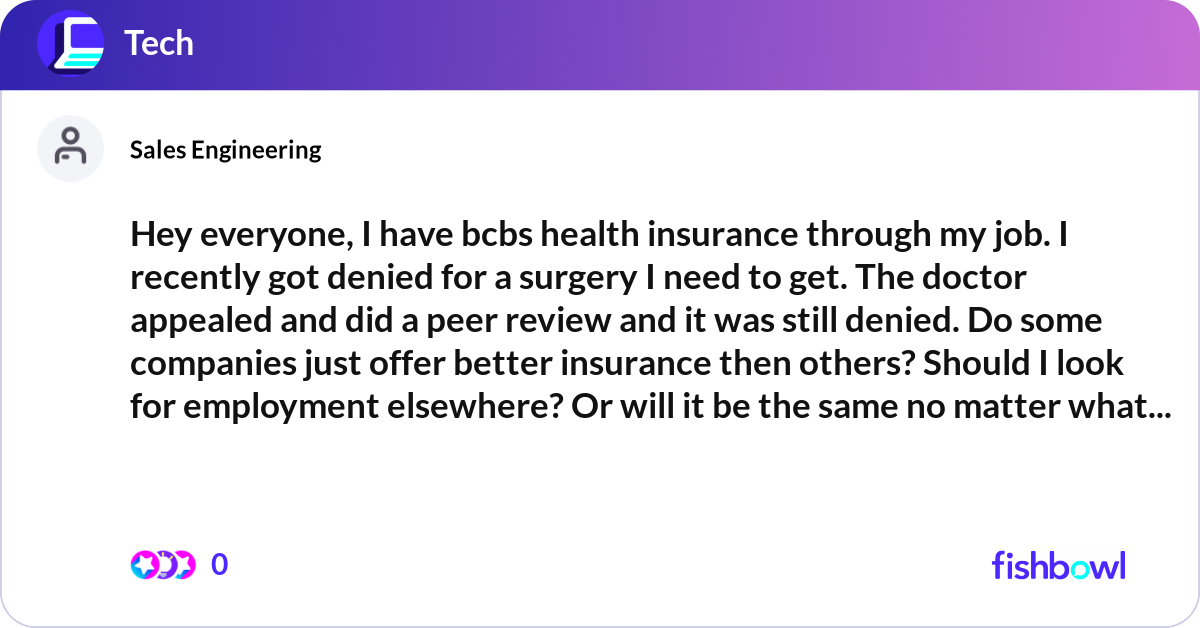 Hey everyone, I have bcbs health insurance through... | Fishbowl