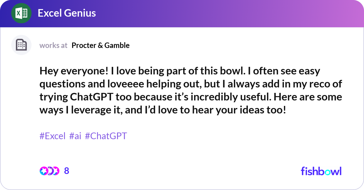 Hey everyone! I love being part of this bowl. I of... | Fishbowl