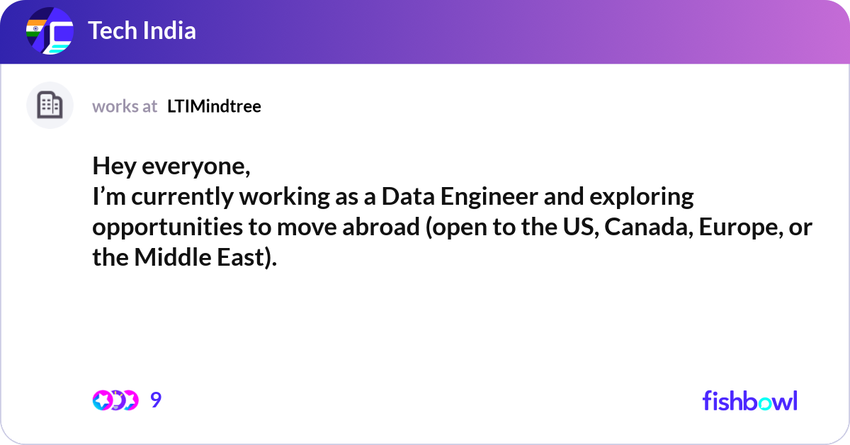 Hey everyone, I’m currently working as a Data Engi... | Fishbowl