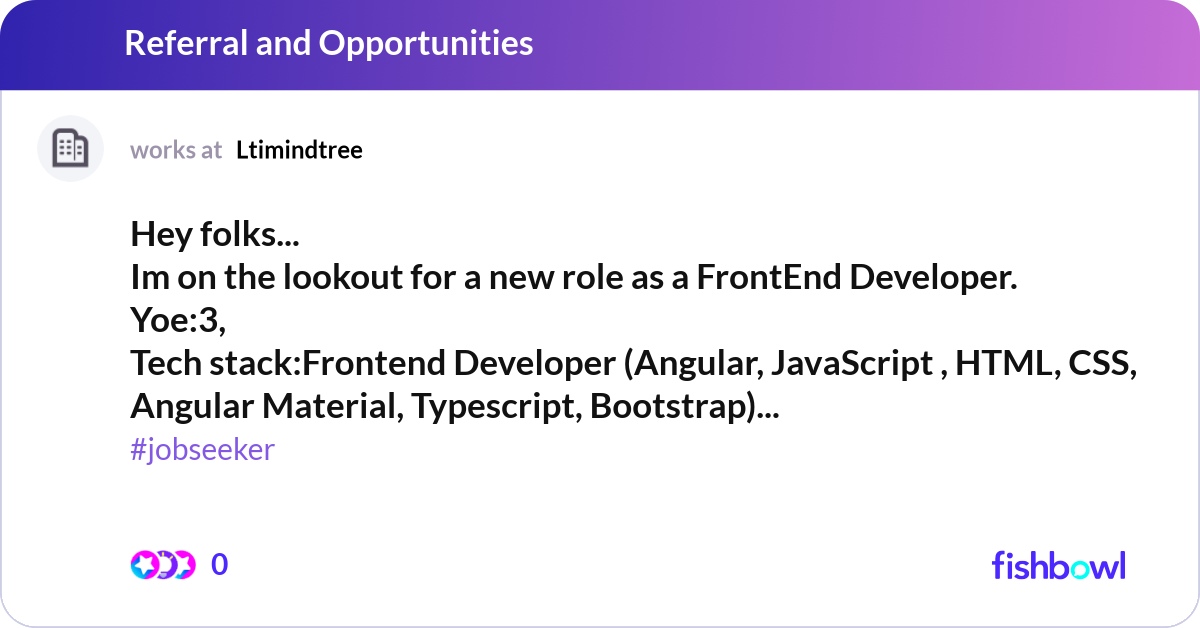 Hey folks... Im on the lookout for a new role as a... | Fishbowl