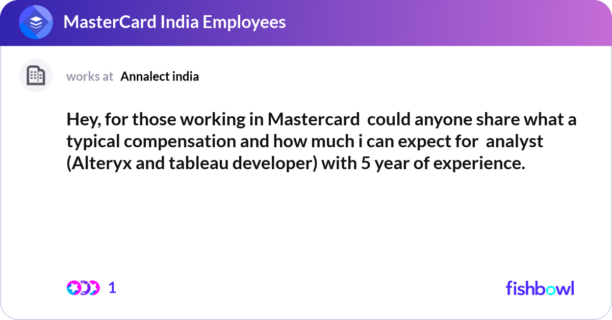 Hey, for those working in Mastercard could anyone... | Fishbowl