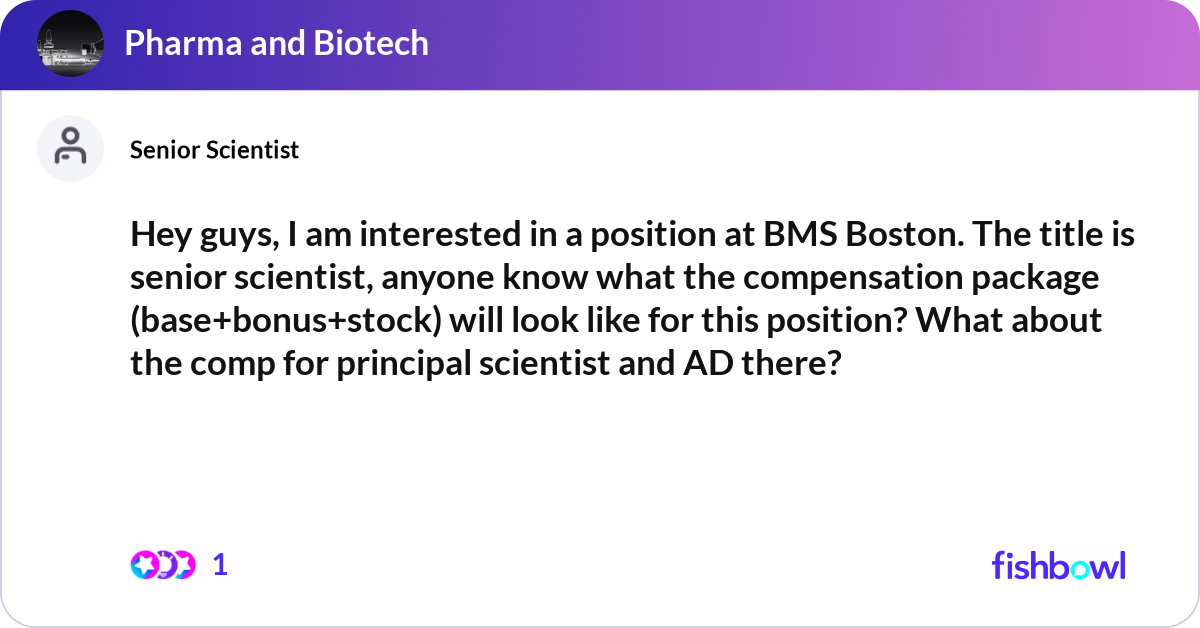 Hey guys, I am interested in a position at BMS Bos... | Fishbowl