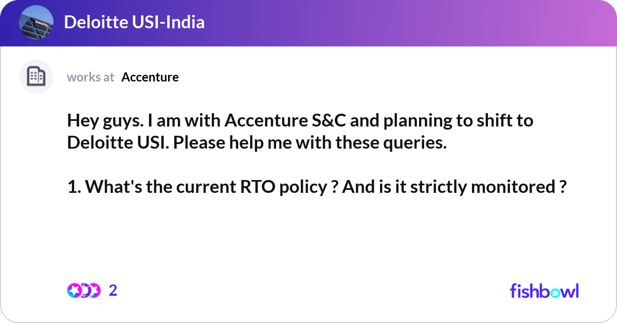 Hey guys. I am with Accenture S&C and planning to ... | Fishbowl