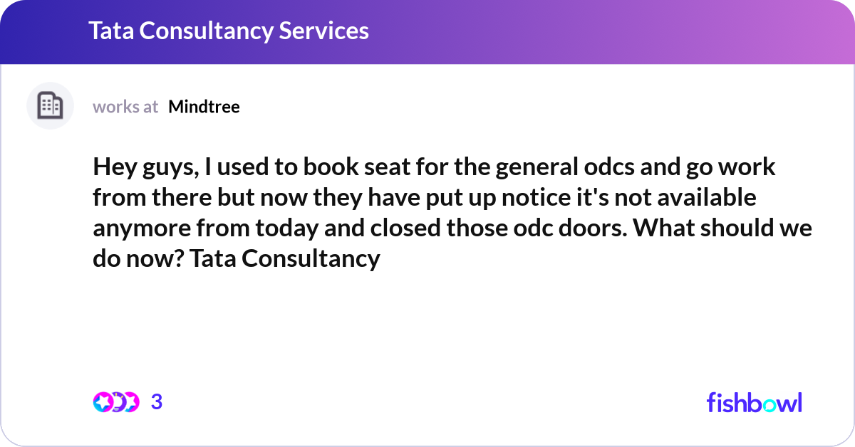 Hey guys, I used to book seat for the general odcs... | Fishbowl