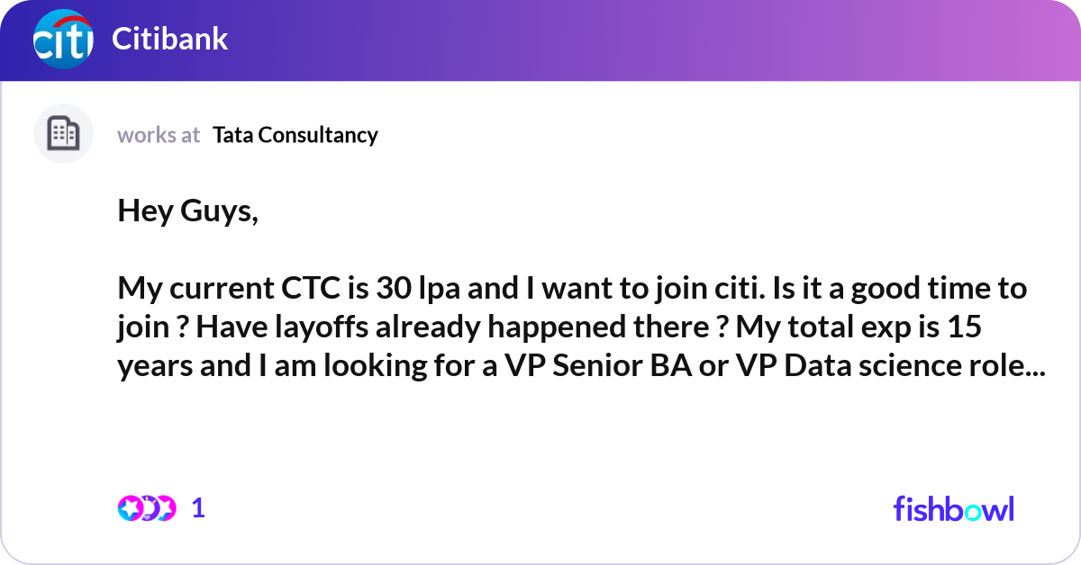 Hey Guys, My current CTC is 30 lpa and I want to ... | Fishbowl