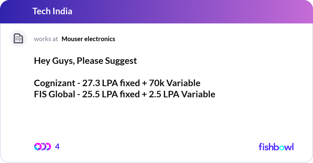 Hey Guys, Please Suggest Cognizant - 27.3 LPA fix... | Fishbowl