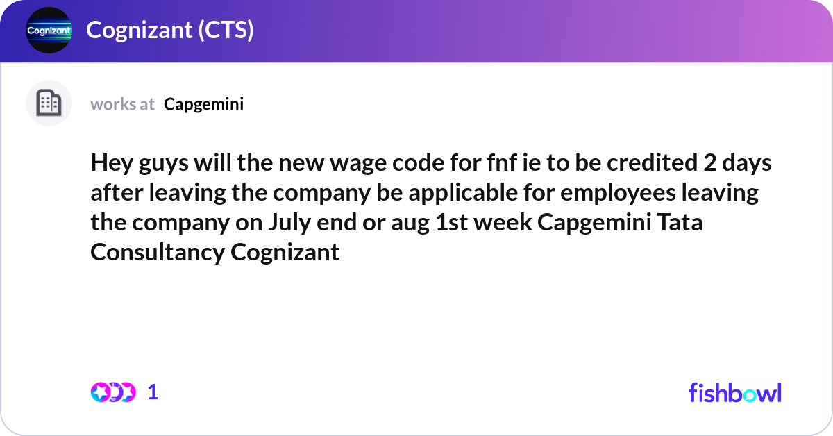 Hey guys will the new wage code for fnf ie to be c... | Fishbowl