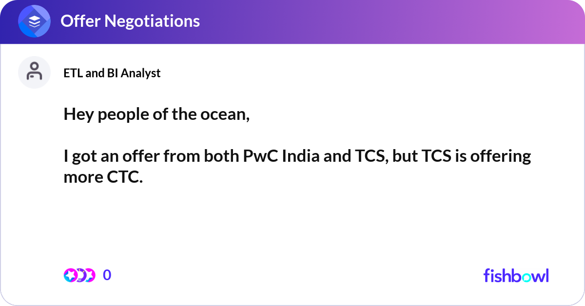 Hey people of the ocean, I got an offer from both... | Fishbowl