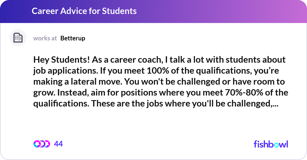 Hey Students! As a career coach, I talk a lot with... | Fishbowl