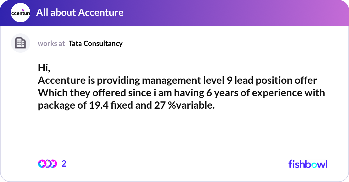 Hi, Accenture is providing management level 9 lead... | Fishbowl