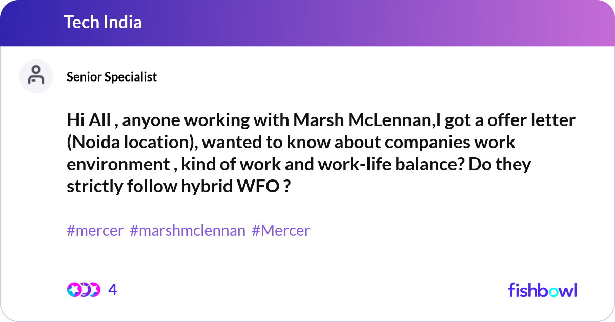 Hi All , anyone working with Marsh McLennan,I got ... | Fishbowl