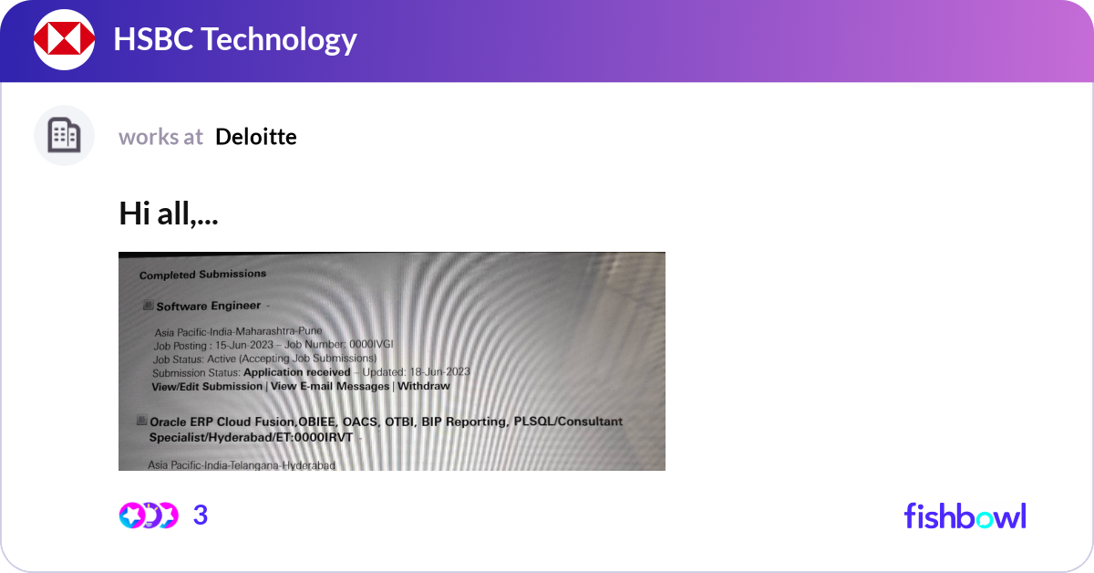 Hi all, Can anyone help? My job application stat... | Fishbowl