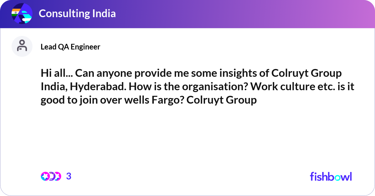 Hi all... Can anyone provide me some insights of C... | Fishbowl