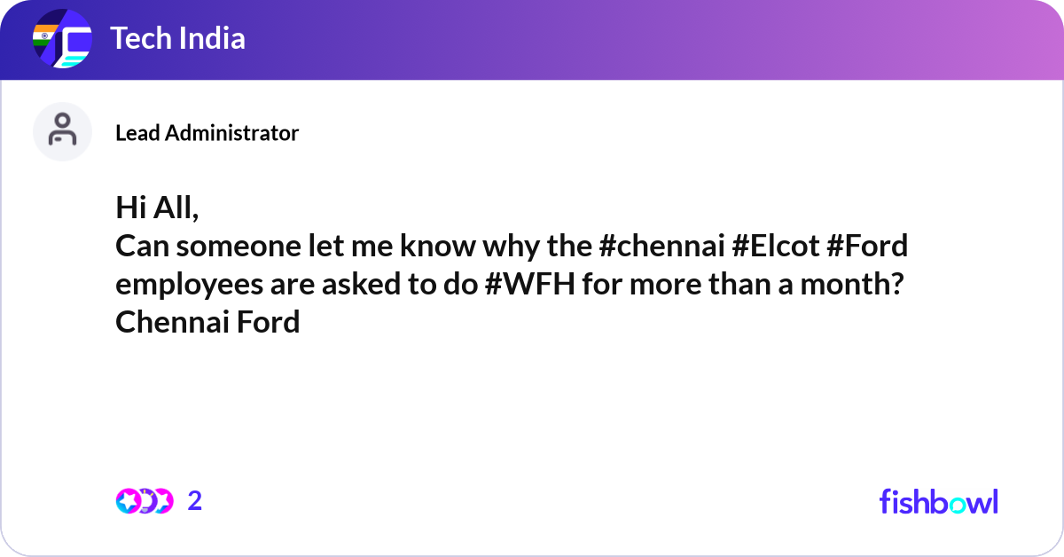 Hi All, Can someone let me know why the #chennai #... | Fishbowl