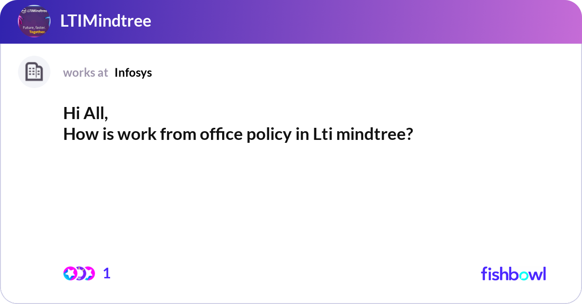Hi All, How is work from office policy in Lti mind... | Fishbowl