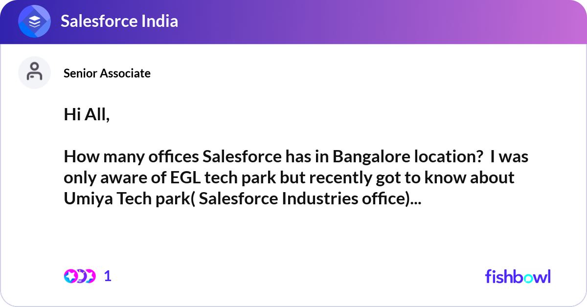 Hi All, How many offices Salesforce has in Bangal... | Fishbowl