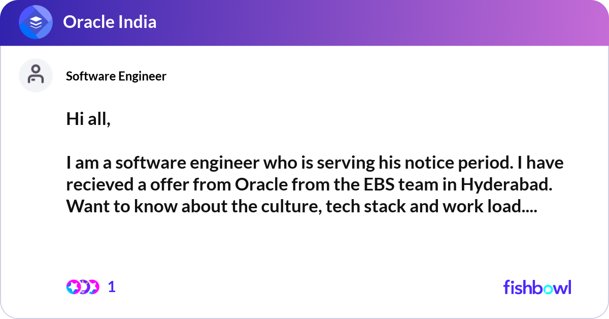 Hi all, I am a software engineer who is serving ... | Fishbowl