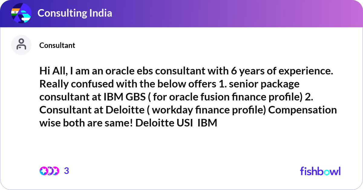 Hi All, I am an oracle ebs consultant with 6 years... | Fishbowl