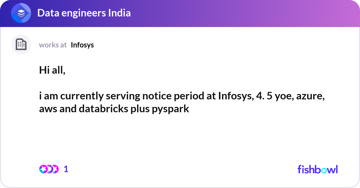 Hi all, i am currently serving notice period at I... | Fishbowl