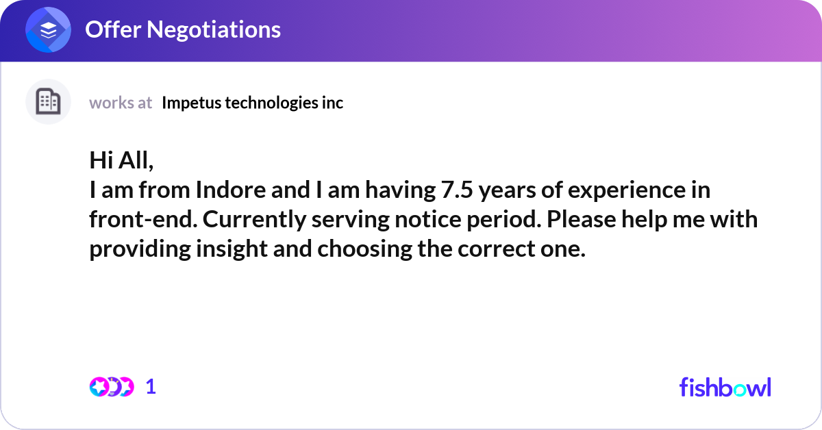Hi All, I am from Indore and I am having 7.5 years... | Fishbowl