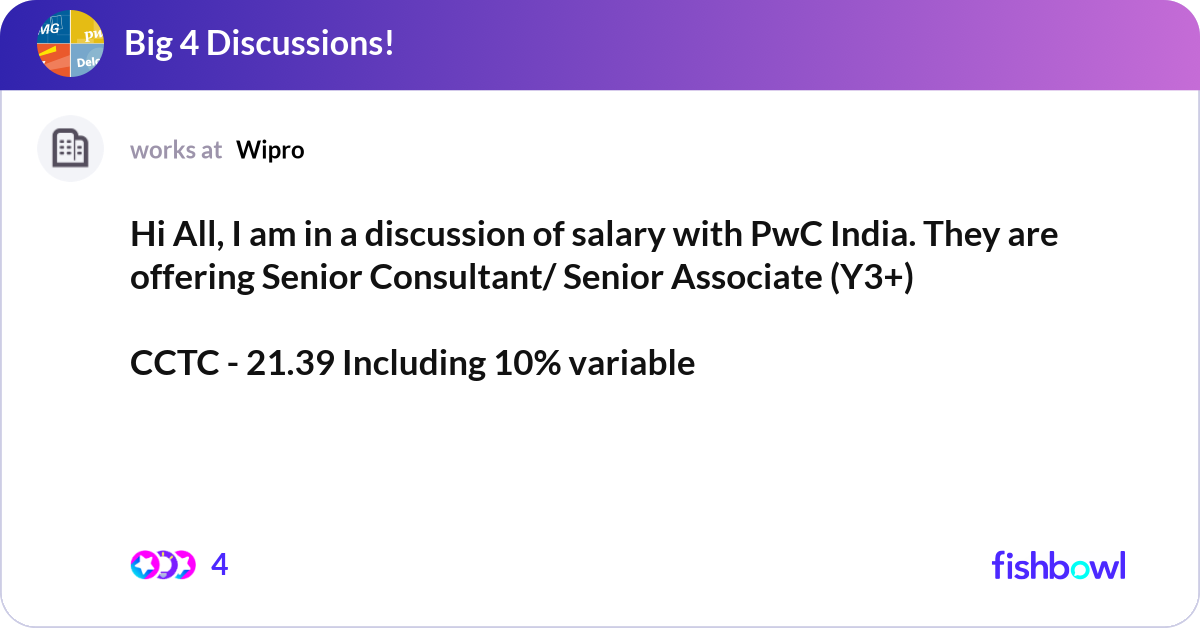 Hi All, I am in a discussion of salary with PwC In... | Fishbowl