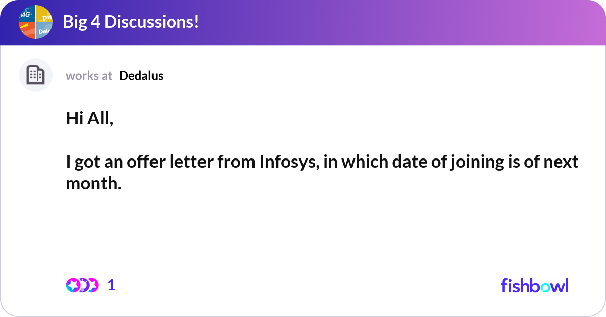 Hi All, I got an offer letter from Infosys, in w... | Fishbowl