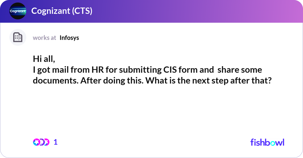 Hi all, I got mail from HR for submitting CIS form... | Fishbowl