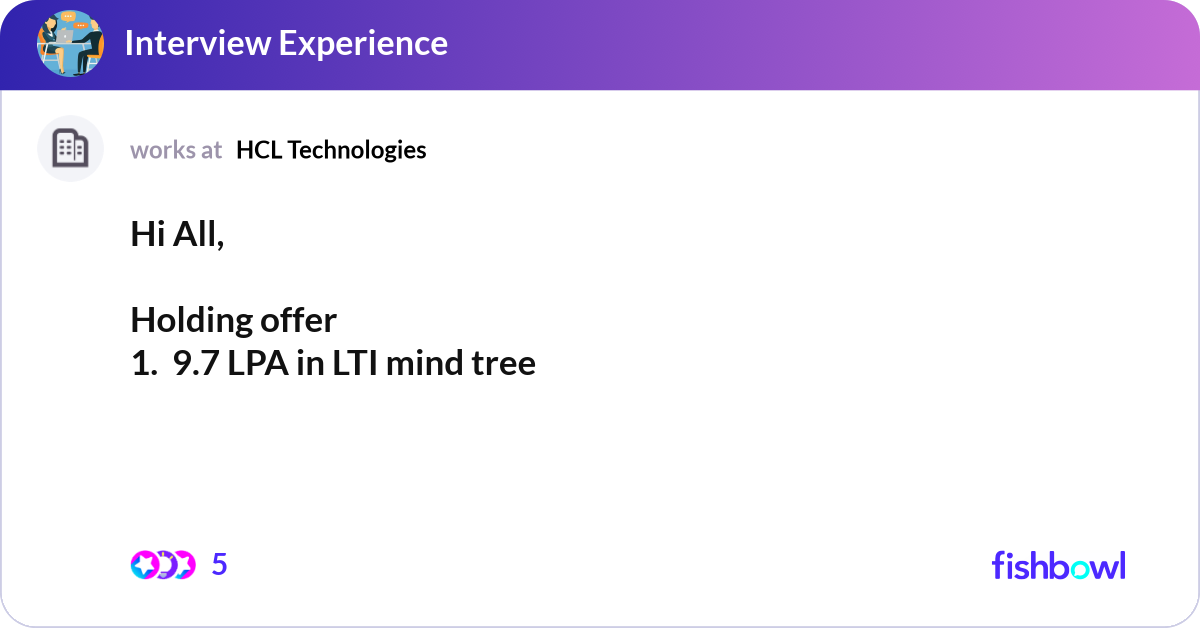 Hi All, Holding offer 1. 9.7 LPA in LTI mind tr... | Fishbowl