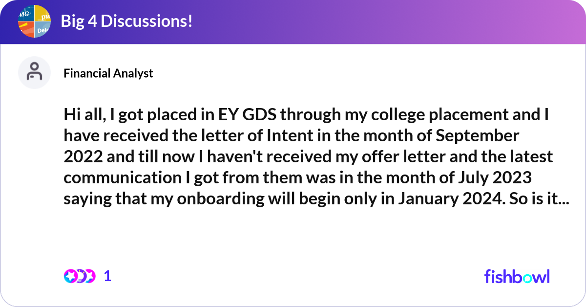 Hi all, I got placed in EY GDS through my college ... | Fishbowl