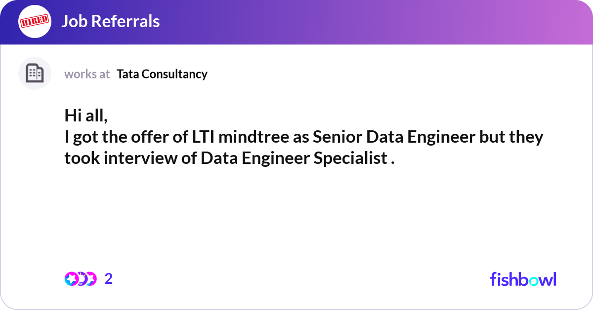 Hi all, I got the offer of LTI mindtree as Senior ... | Fishbowl