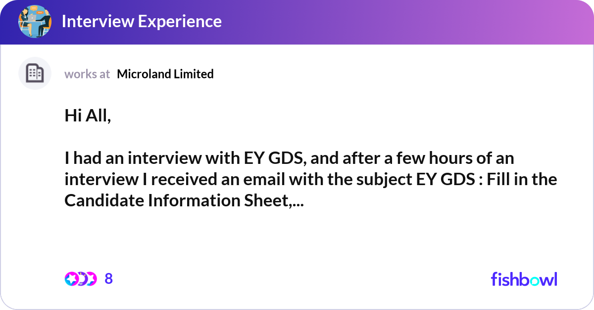 Hi All, I had an interview with EY GDS, and after... | Fishbowl