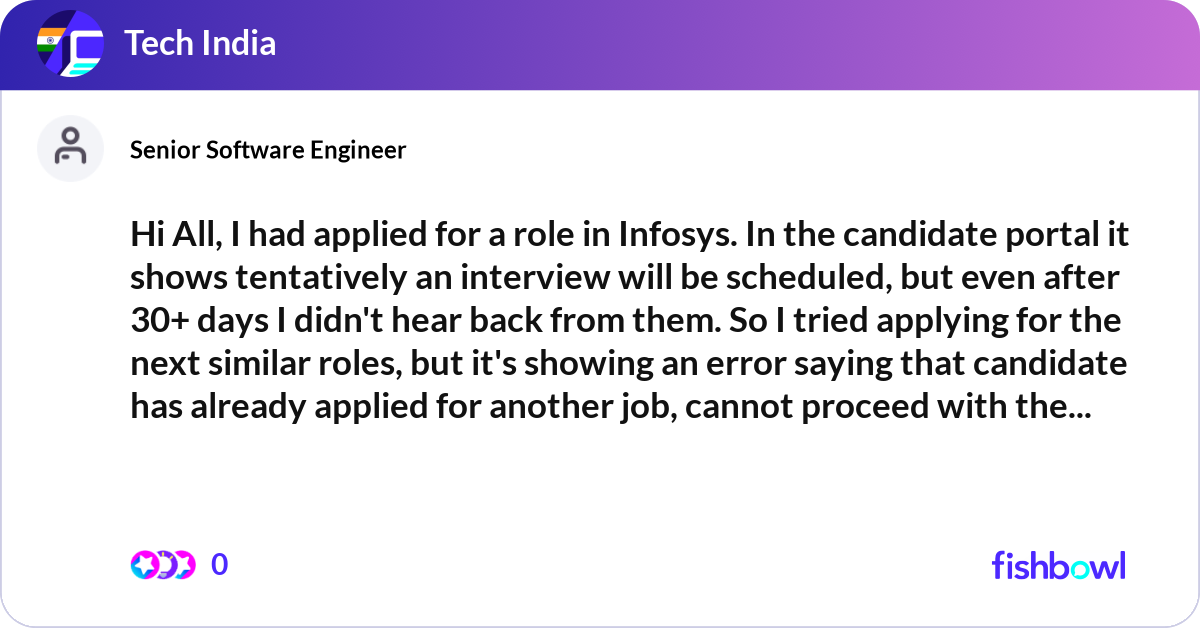 Hi All, I had applied for a role in Infosys. In th... | Fishbowl