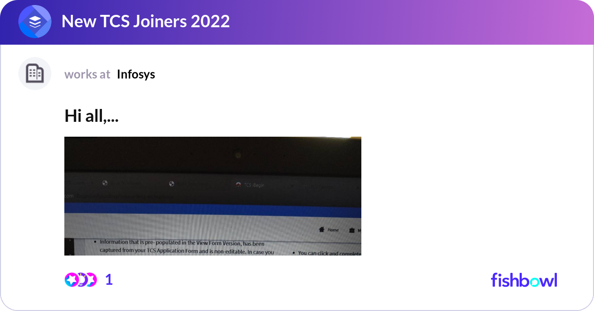 Hi all, I have accepted tcs offer and filling all... | Fishbowl