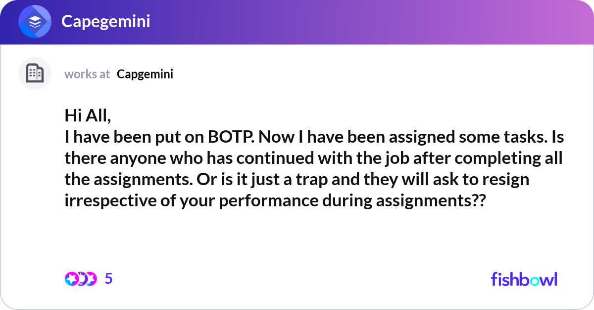 Hi All, I have been put on BOTP. Now I have been a... | Fishbowl