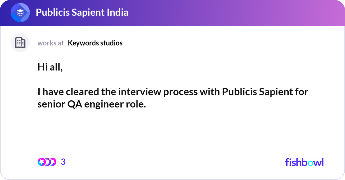 Hi all, I have cleared the interview process with... | Fishbowl