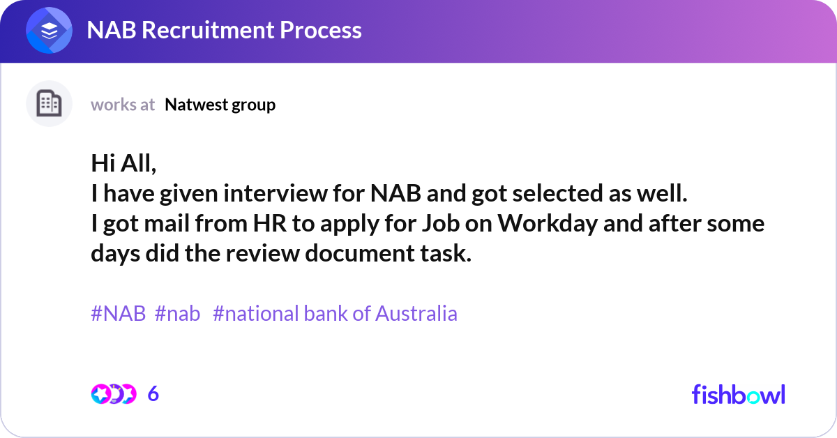 Hi All, I have given interview for NAB and got sel... | Fishbowl