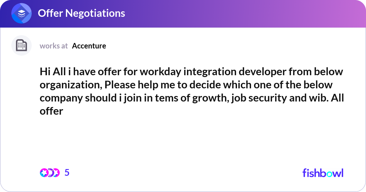 Hi All i have offer for workday integration develo... | Fishbowl