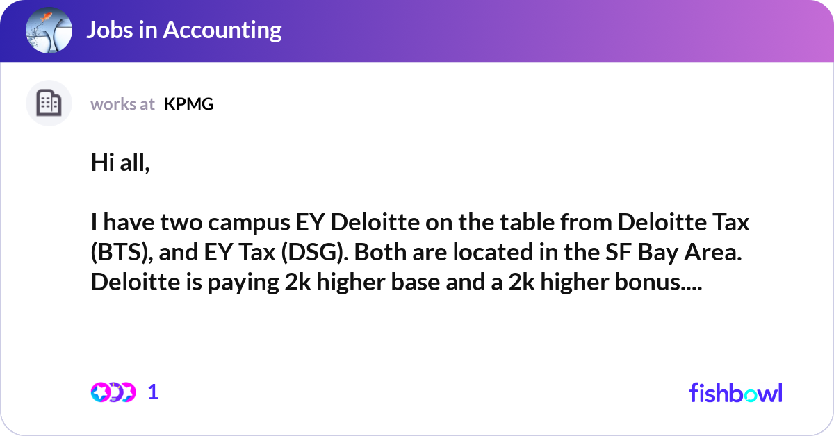 Hi all, I have two campus EY Deloitte on the tabl... | Fishbowl